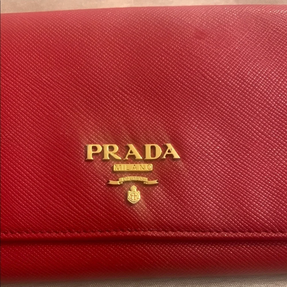 Prada | Bags | Prada Red Wallet Sleek Design Smooth Saffiano Leather ...